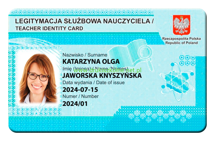 Legitymacja służbowa nauczyciela - nowy wzór ob. od 07.2024r. w sklepie ...